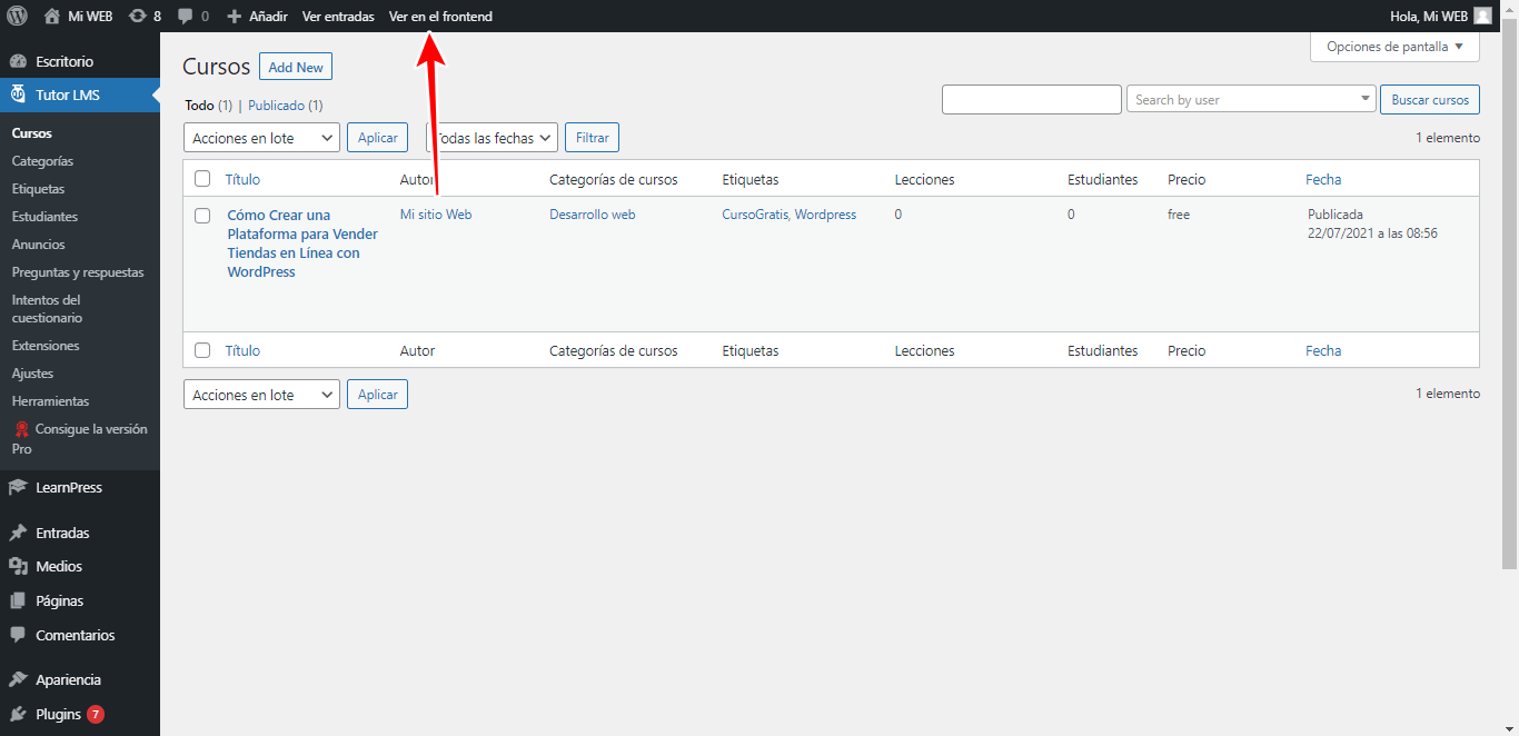 Tutor LMS - Gestionar Cursos desde el Frontend Tutor LMS - Gestionar Cursos desde el Frontend