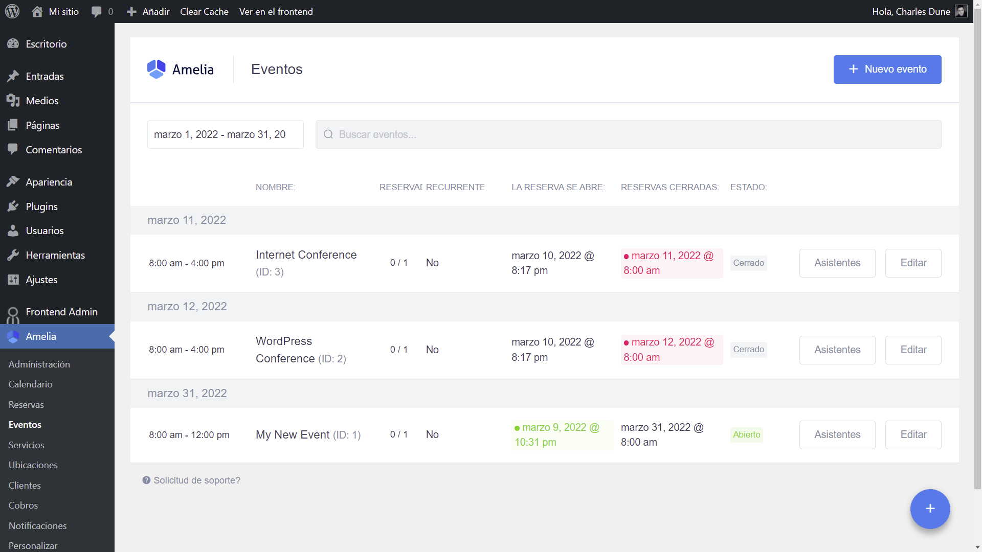 WordPress Amelia – Cómo Crear Eventos en el Frontend