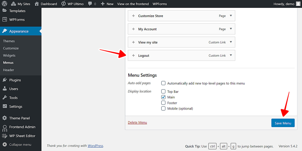 Add "View User Site" and "Log Out" Buttons on the Frontend Dashboard Menu - WP Ultimo
